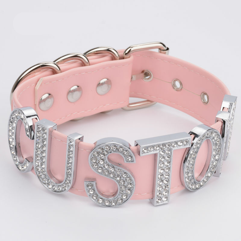 “Custom Word” Sparkly Leather Choker - Sissy Dream